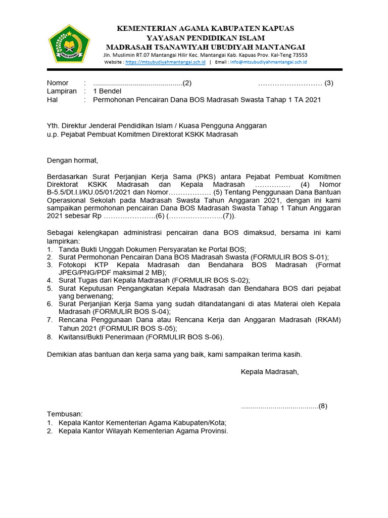 Permohonan Pencairan Dana BOS Tahap 1 TA 2021 | PDF Permohonan Pencairan Dana BOS Tahap 1 TA 2021 | PDF
