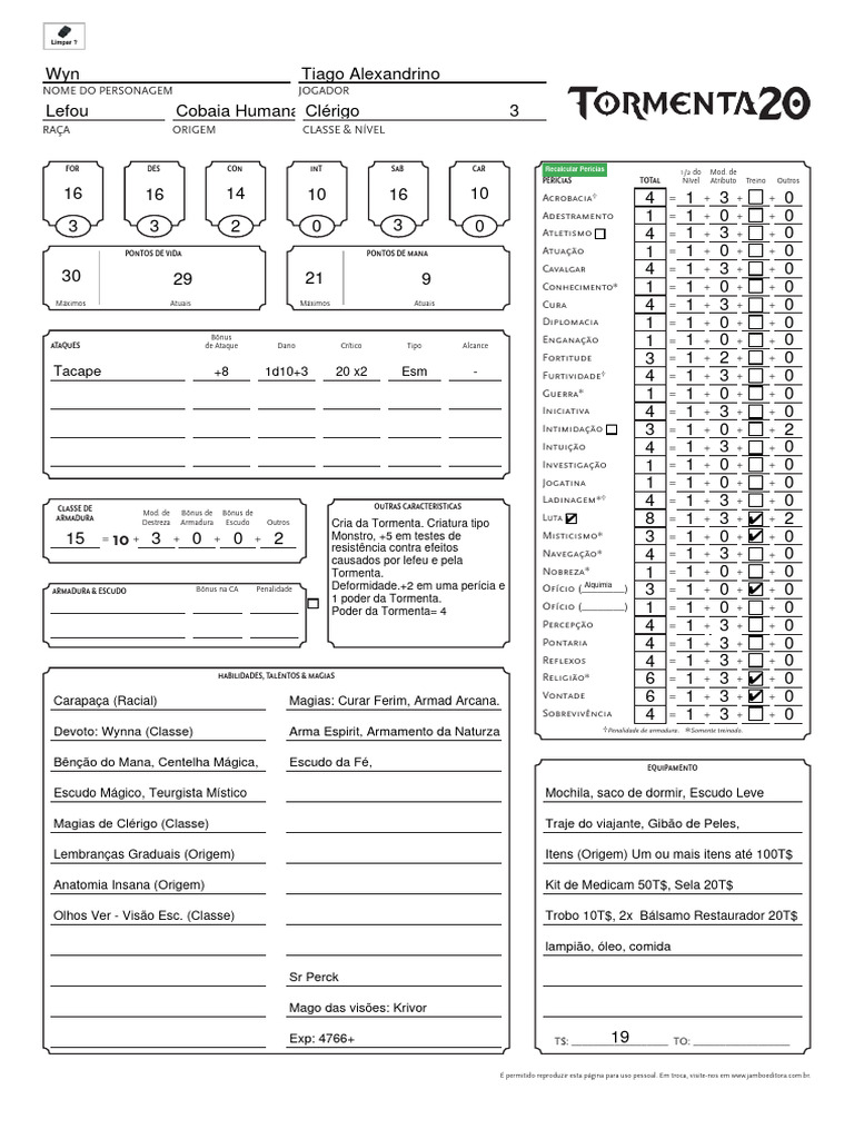 Tormenta 20 - Wyn Clérigo de Wynna | PDF | Videogames de RPG | Jogos de RPG