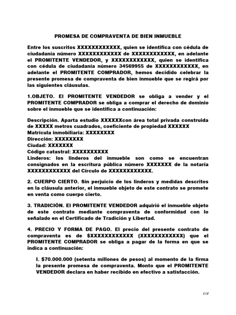 Promesa de Compraventa Inmueble | PDF | Derecho