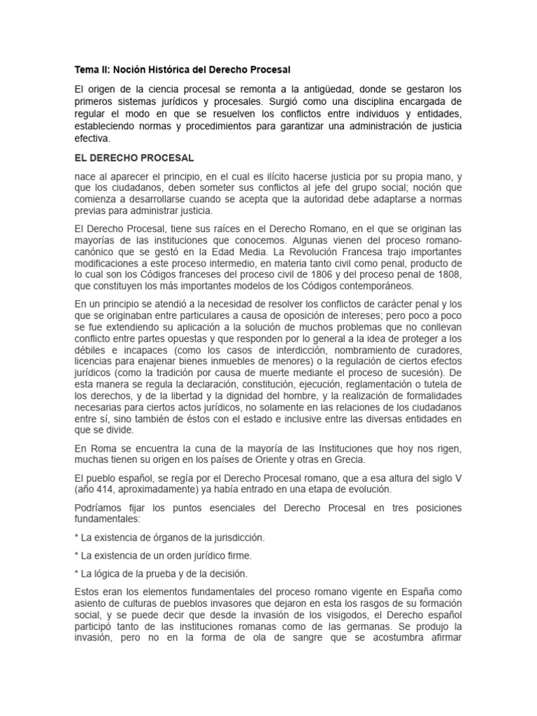 TEMA II. Noción Histórica del Derecho Procesal | PDF | Ley procesal | Justicia