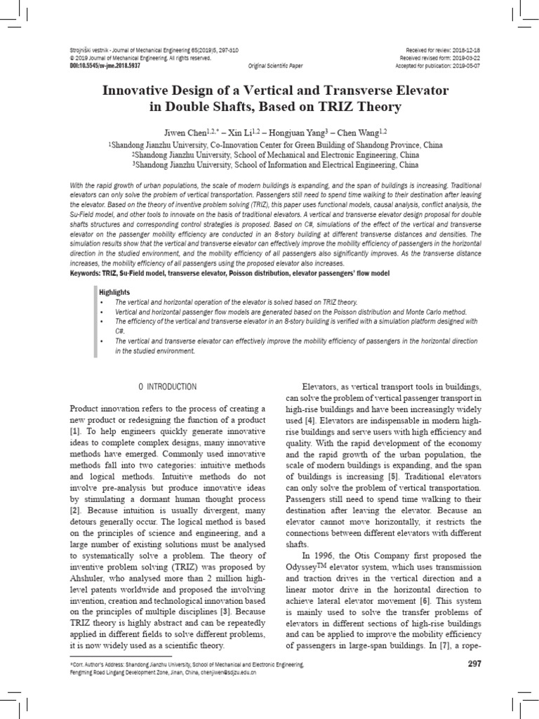 Innovative Design of a Vertical and Transverse Elevator 2019 | PDF ...