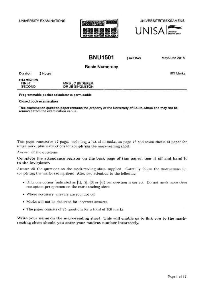 Bnu1501 Exam Paper May 2018 Paper 1 Pdf