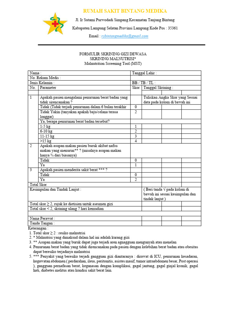 Skrining Gizi Malnutrisi di RS Bintang Medika | PDF | Kesehatan Holistik
