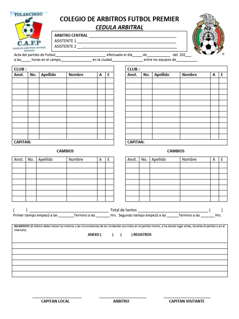 Cedula Colegio de Arbitros 2020-1 | PDF