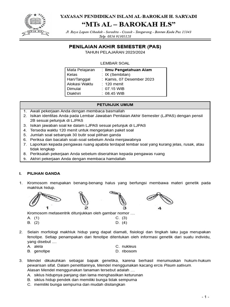 SOAL PAS IPA TERPADU IX MTs | PDF