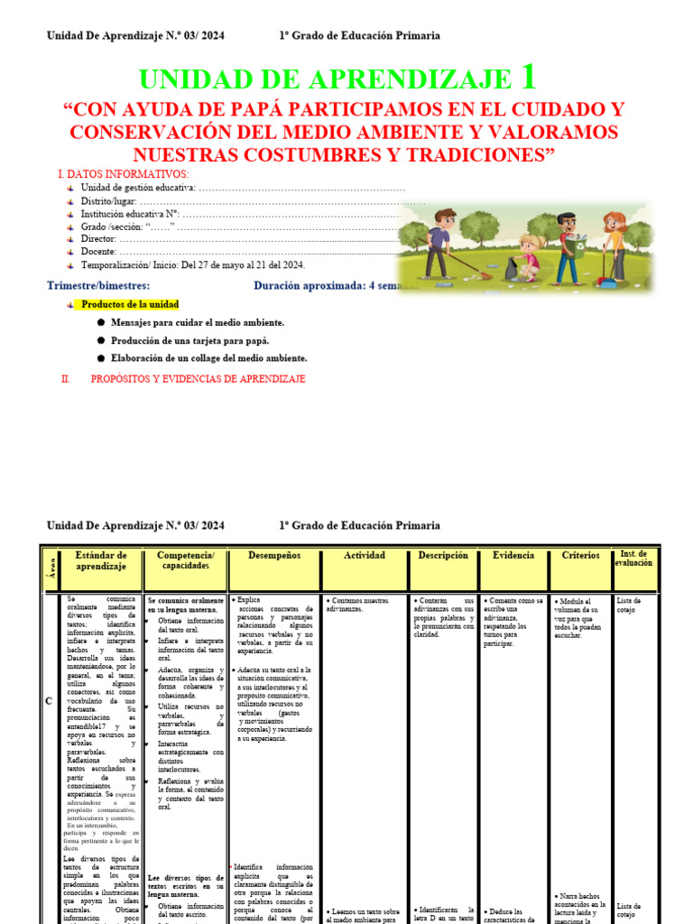 1° Grado Unidad de Aprendizaje 3 - 2024 | PDF | Evaluación | Aprendizaje