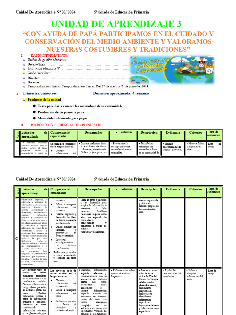 5° Grado Unidad de Aprendizaje 3 Junio 2024 | PDF | Multiplicación ...