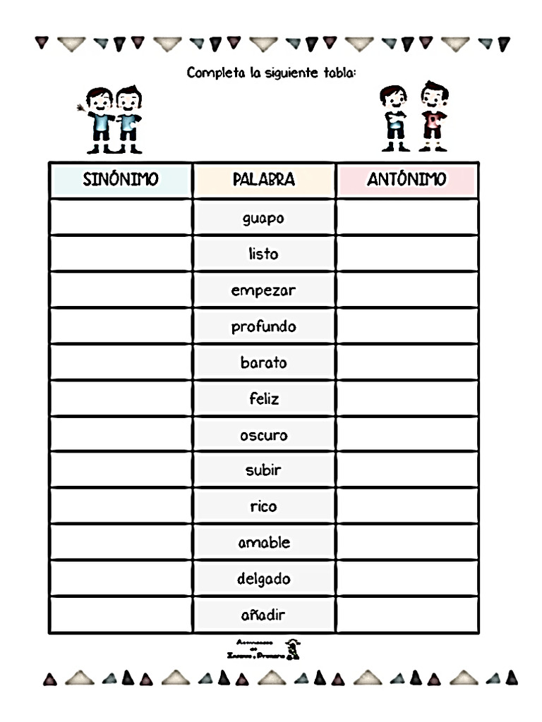 FICHA ANTÓNIMOS Y SINÓNIMOS | PDF