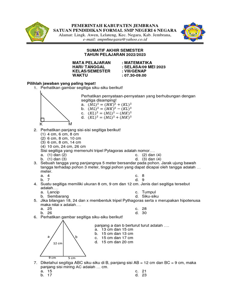 Soal Sas MTK 8 Genap 2022-2023 | PDF | Metode & Bahan Ajar | Griya & Taman