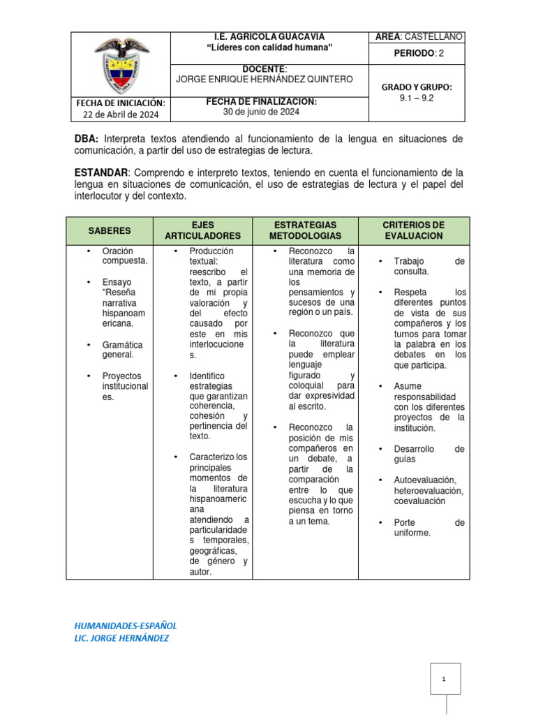 Guia Español Grado 9 Segundo Periodo Jorge 2024 | PDF | Ensayos