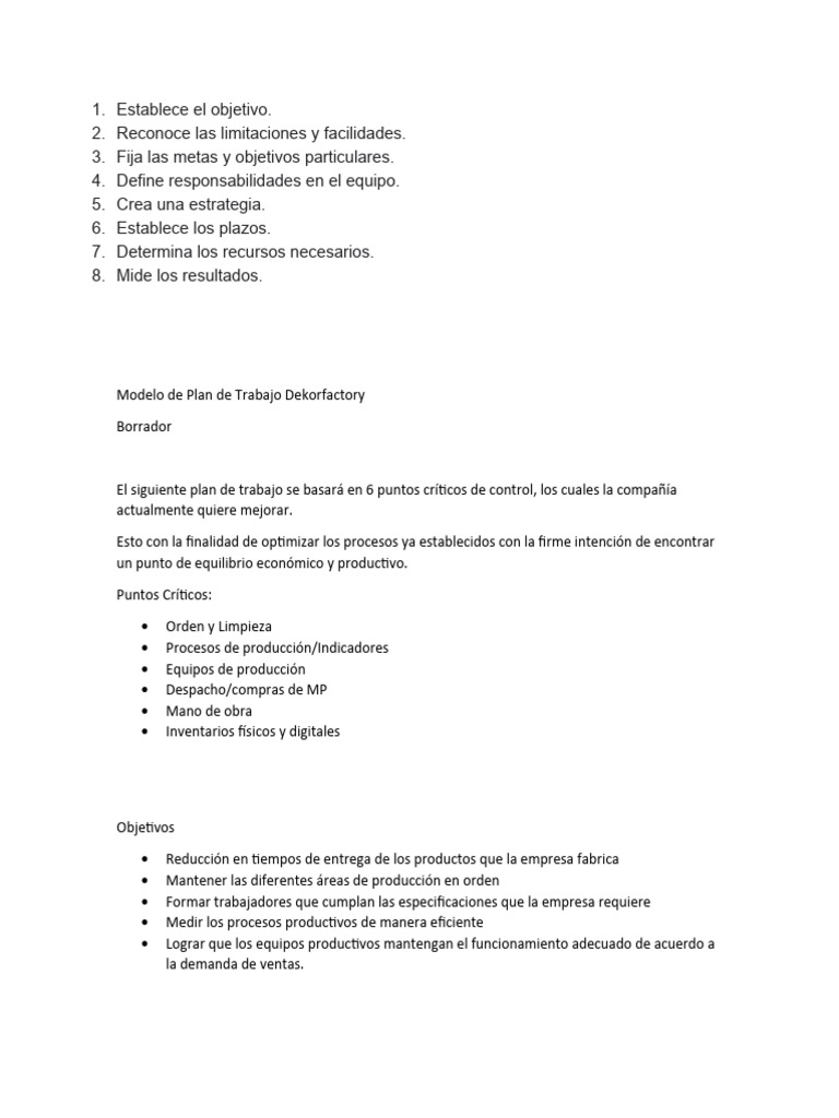 Plan de Trabajo Borrador | PDF