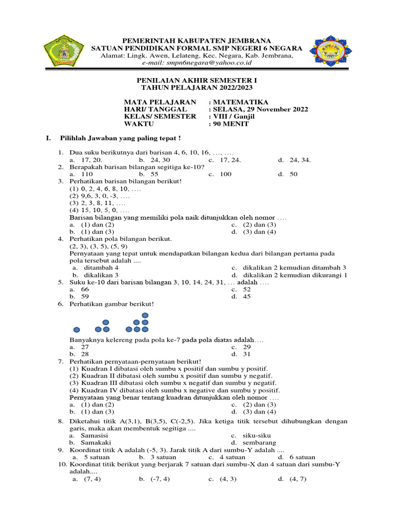 Soal Pas MTK 8 Ganjil 2022 | PDF