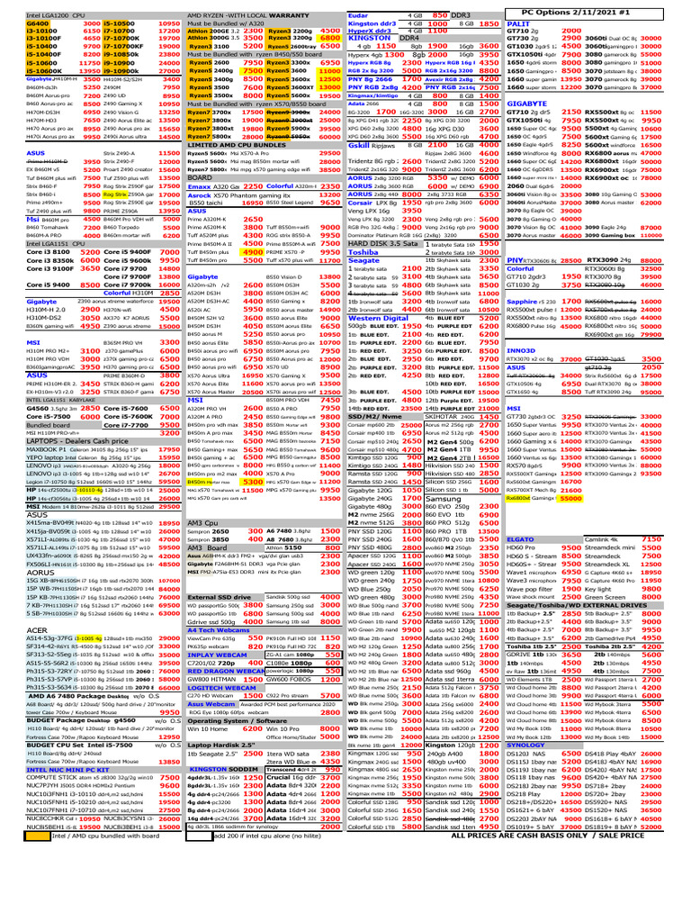 PC Options Price List | PDF | Computer Engineering | Office Equipment