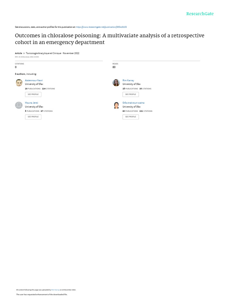 Outcomes in Chloralose Poisoning: A Multivariate Analysis of A ...