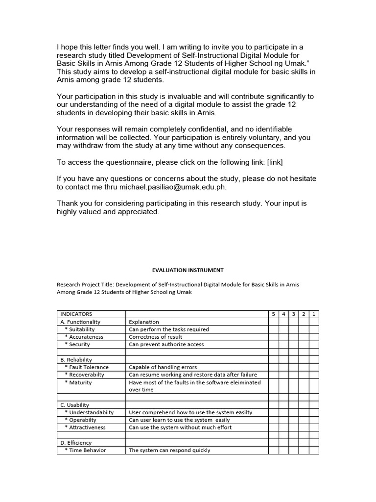 EVALUATION-INSTRUMENT With INTRO | PDF | Reliability Engineering ...