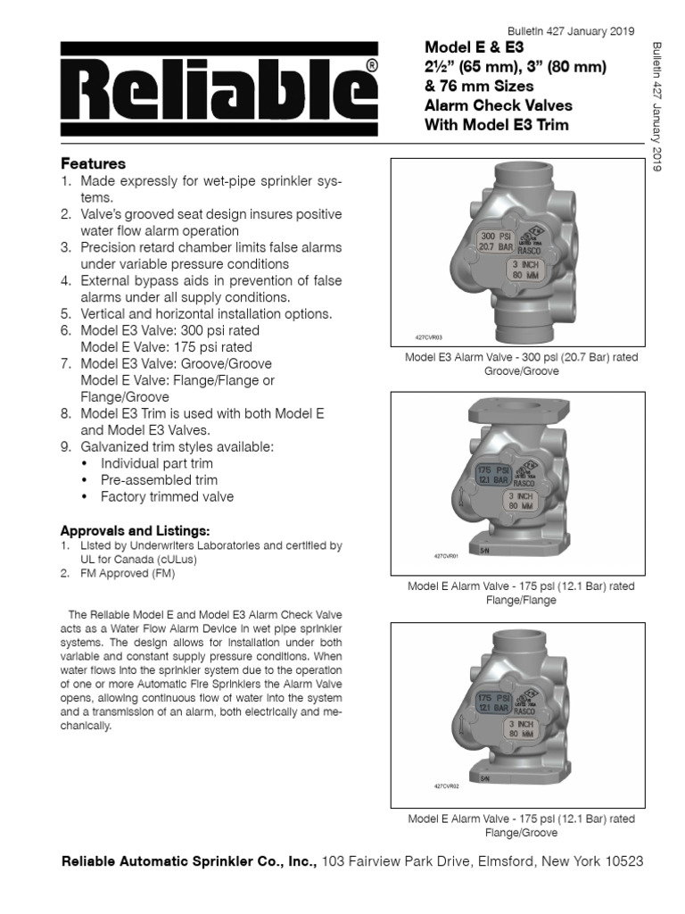 Valvula Check Alarma Mod. e & E3 Reliable | PDF | Valve | Fire ...