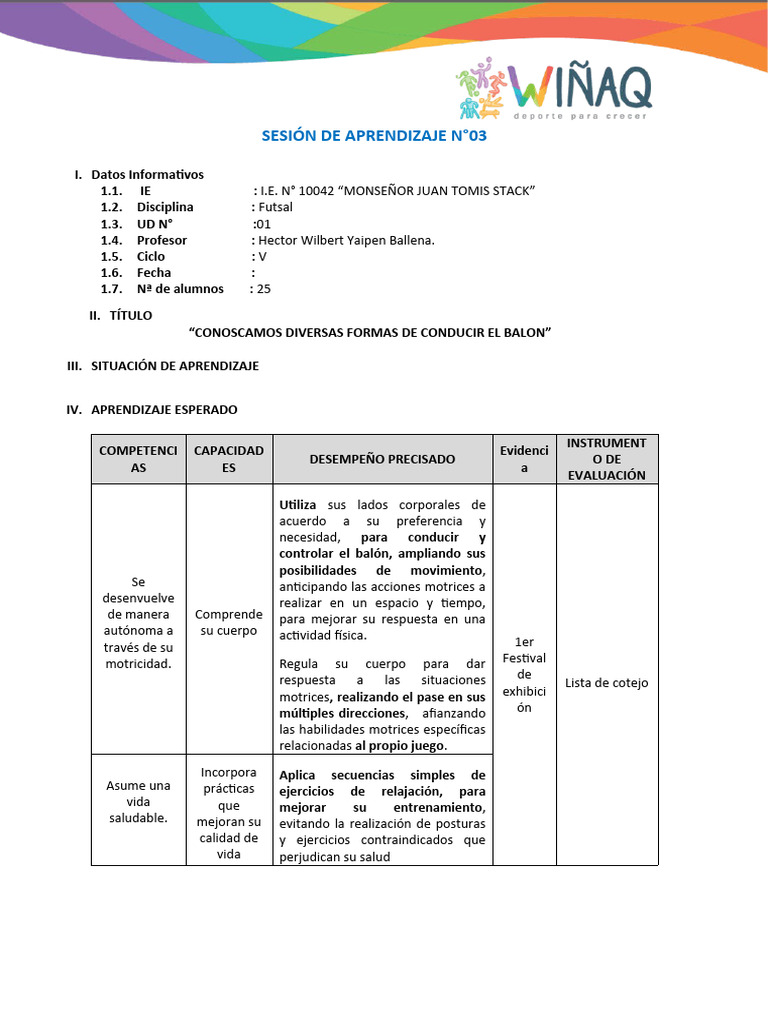 SESION 3 Futsal V Ciclo 1 Ra Unidad 5to y 6to | PDF
