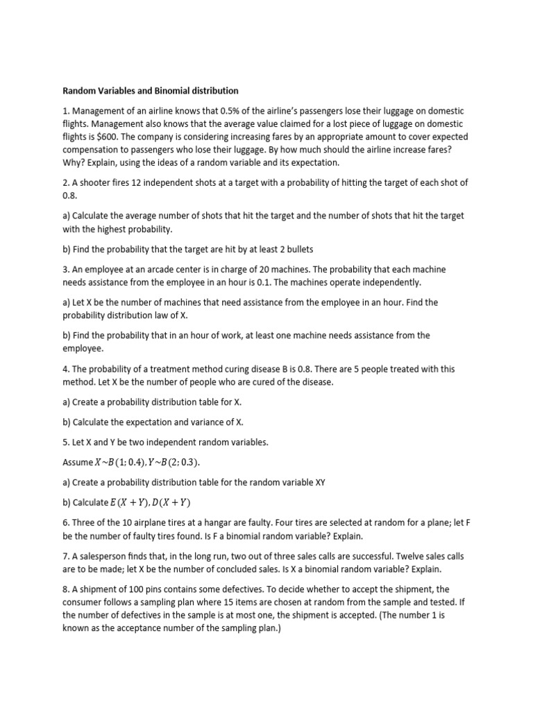 Random Variable Exercises | PDF | Normal Distribution | Random Variable