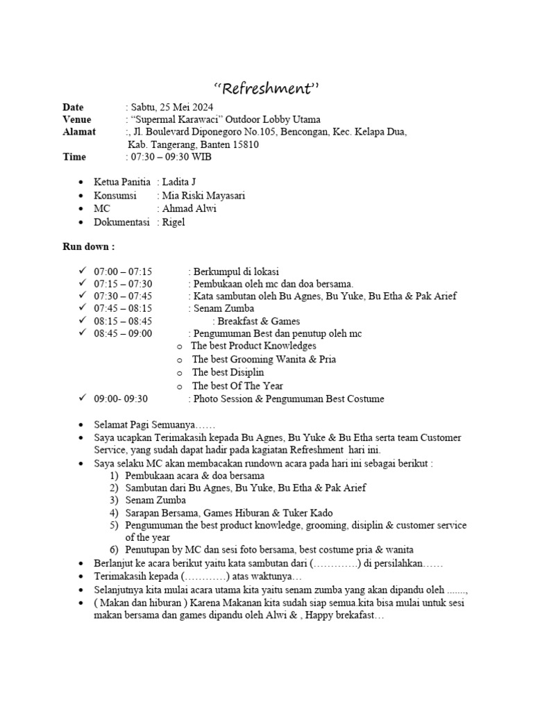 Proposal Refreshment Mei 2024 | PDF