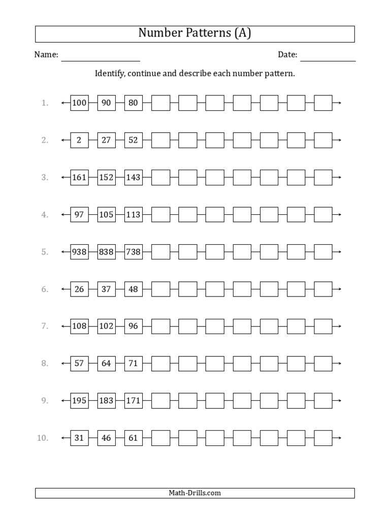 patterns worksheet | PDF