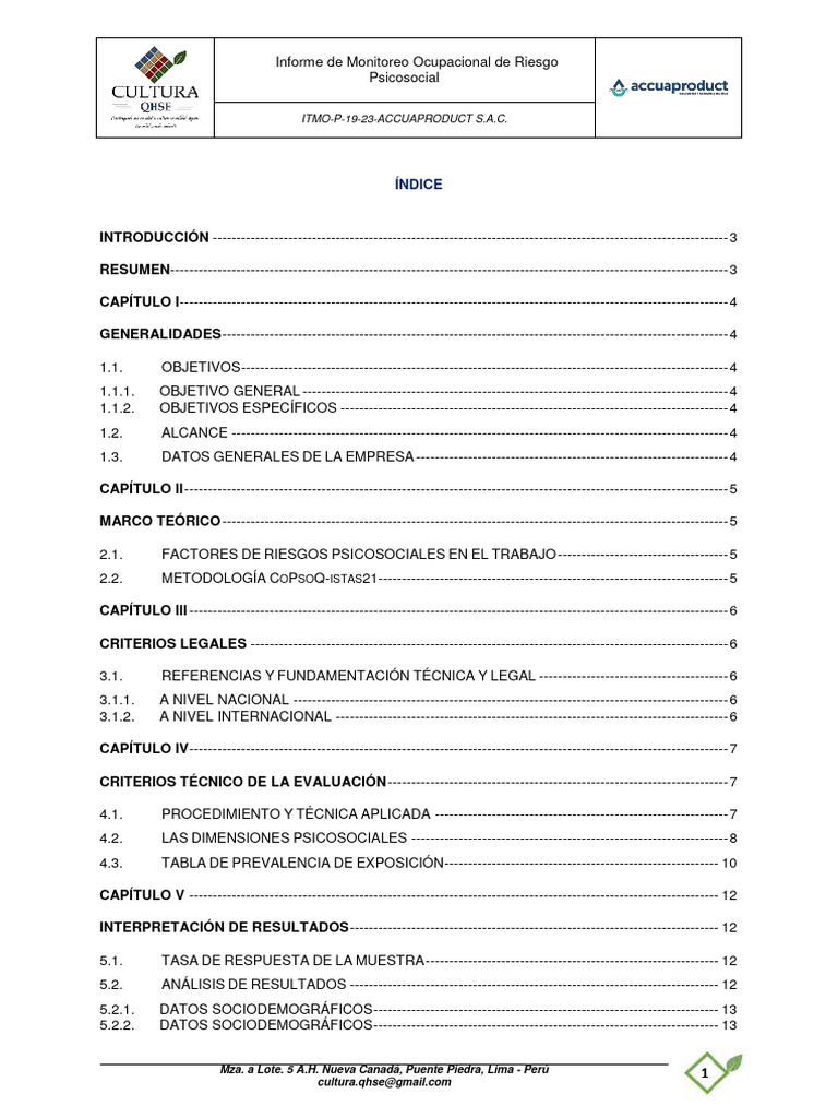 Evaluación de Riesgo Psicosocial en ACCUAPRODUCT | PDF | Las emociones ...