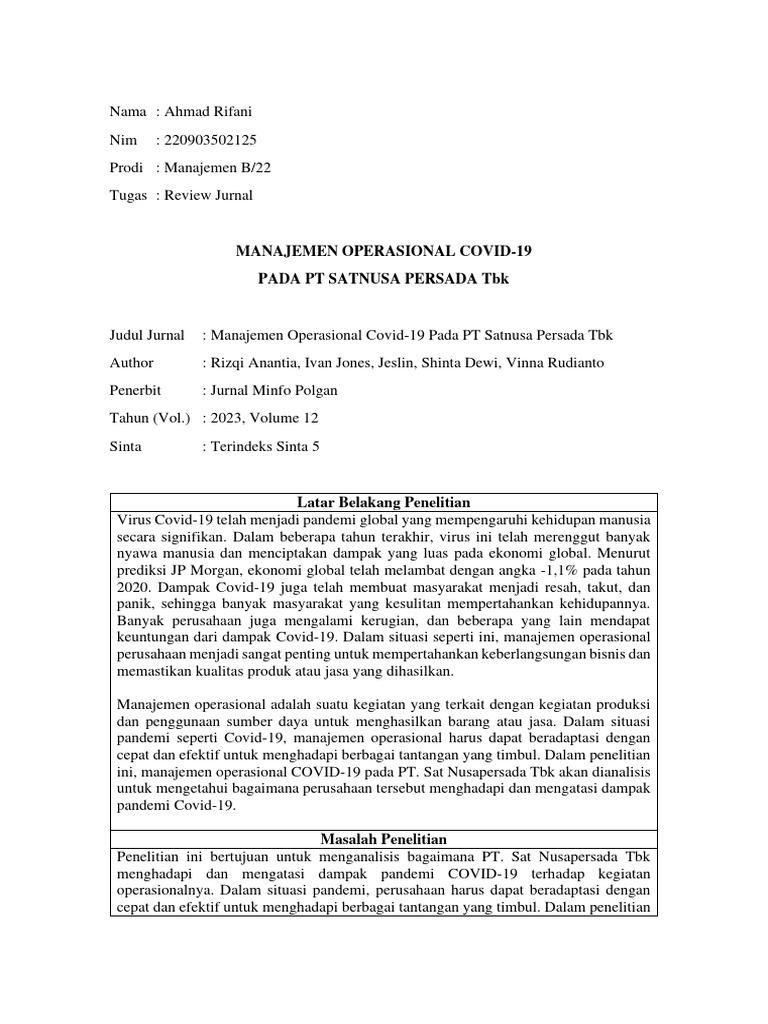 Manajemen Operasional PT Satnusa Tbk | PDF