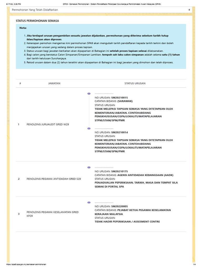 SPA9 - Semakan Permohonan - Sistem Pendaftaran Pekerjaan Suruhanjaya ...