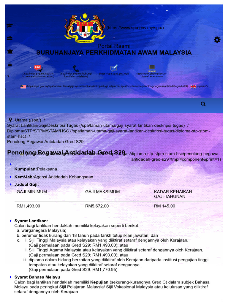 Suruhanjaya Perkhidmatan Awam Malaysia - Penolong Pegawai Antidadah Gred S29 | PDF