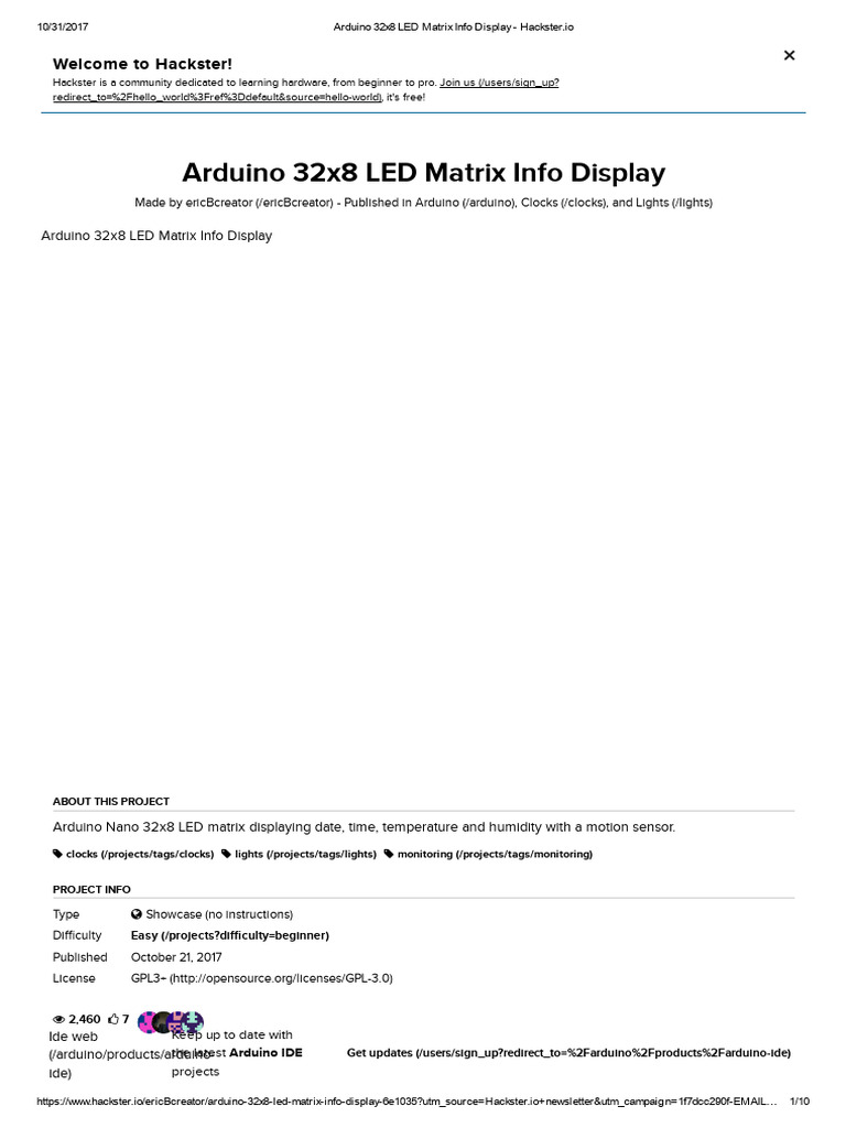 Project - 23 Arduino 32x8 LED Matrix Info Display (Calendar-Temp-Humidity) | PDF | Arduino ...