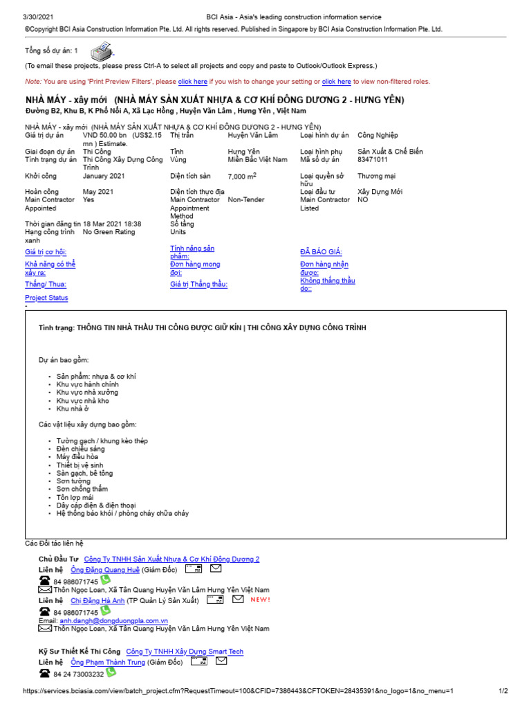 NHÀ MÁY SẢN XUẤT NHỰA & CƠ KHÍ ĐÔNG DƯƠNG 2 - HƯNG YÊN | PDF