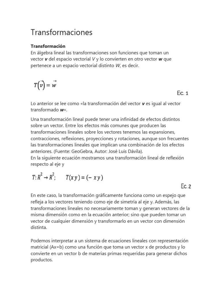 Propiedades de Transformaciones Lineales | PDF | Espacio vectorial | Mapa lineal
