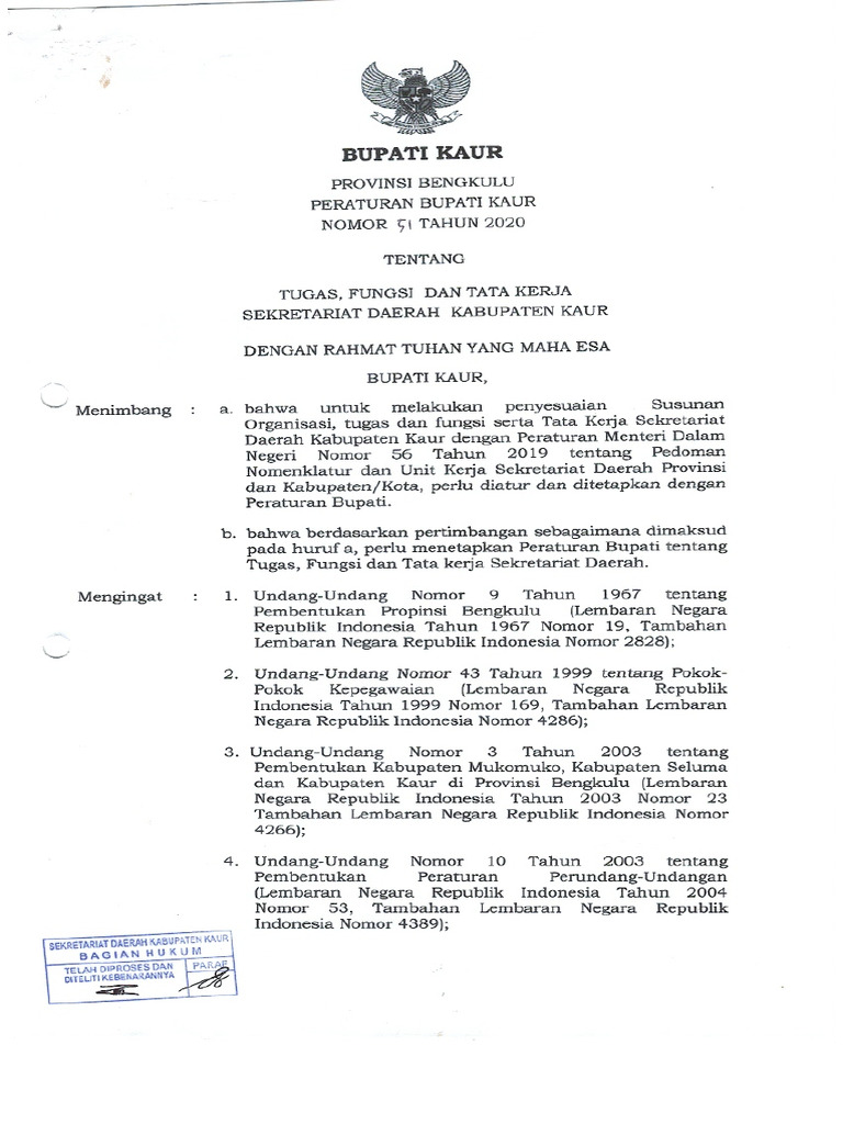 Perbup Nomor 51 Tahun 2020 | PDF