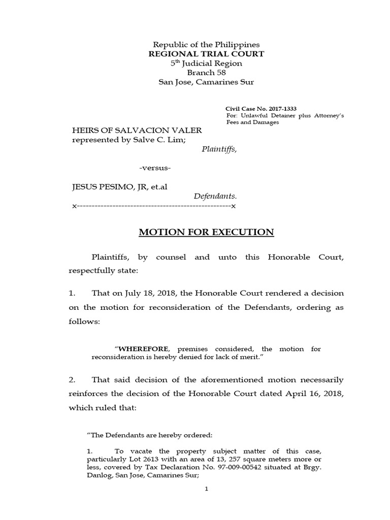 Motion For Execution | PDF | Summary Judgment | Appeal Motion For Execution | PDF | Summary Judgment | Appeal