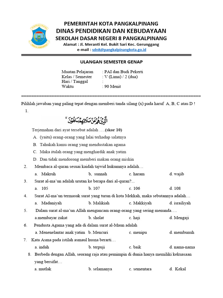 Soal Pai KLS 5 Sem 2 2023-2024 | PDF