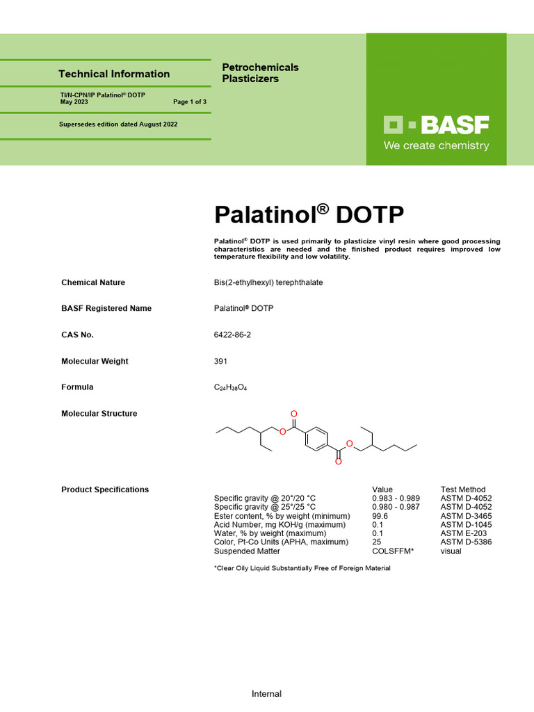 Palatinol DOTP TDS 202305 | PDF | Chemistry | Chemical Substances