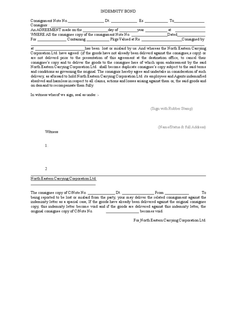 Indeminity Bond | PDF