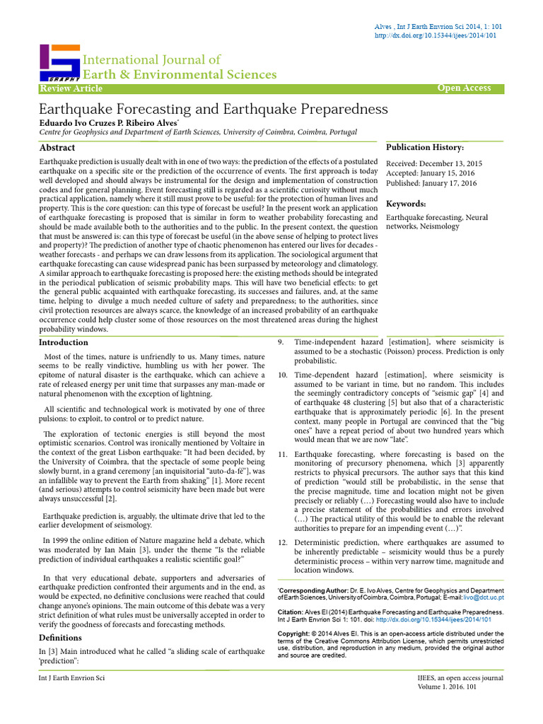 Earthquake Forecasting and Earthquake PR | PDF | Artificial Neural Network | Forecasting