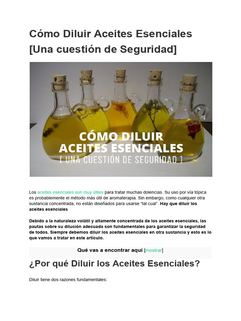 Cómo Diluir Aceites Esenciales Correctamente | PDF | Aceite de oliva ...
