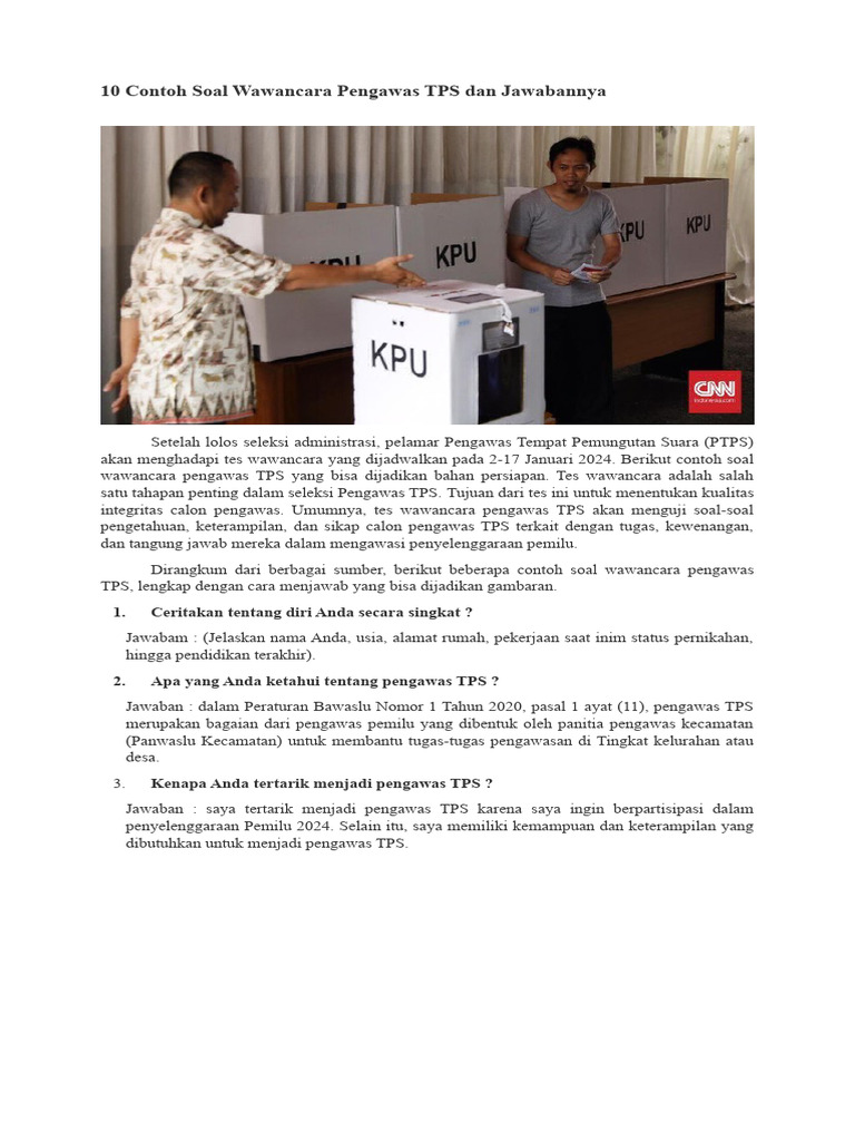 10 Contoh Soal Wawancara Pengawas TPS Dan Jawabannya | PDF