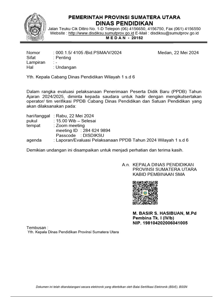Undangan Rapat Evaluasi PPDB Wil 1-6 | PDF