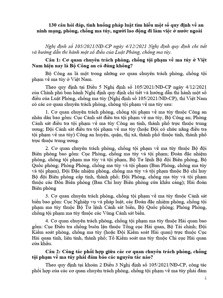 130 Cau Hoi Dap Tim Hieu Quy Dinh Ve An Ninh Mang, Phong Chong Ma Tuy, Nguoi Lao Dong Di Lam ...
