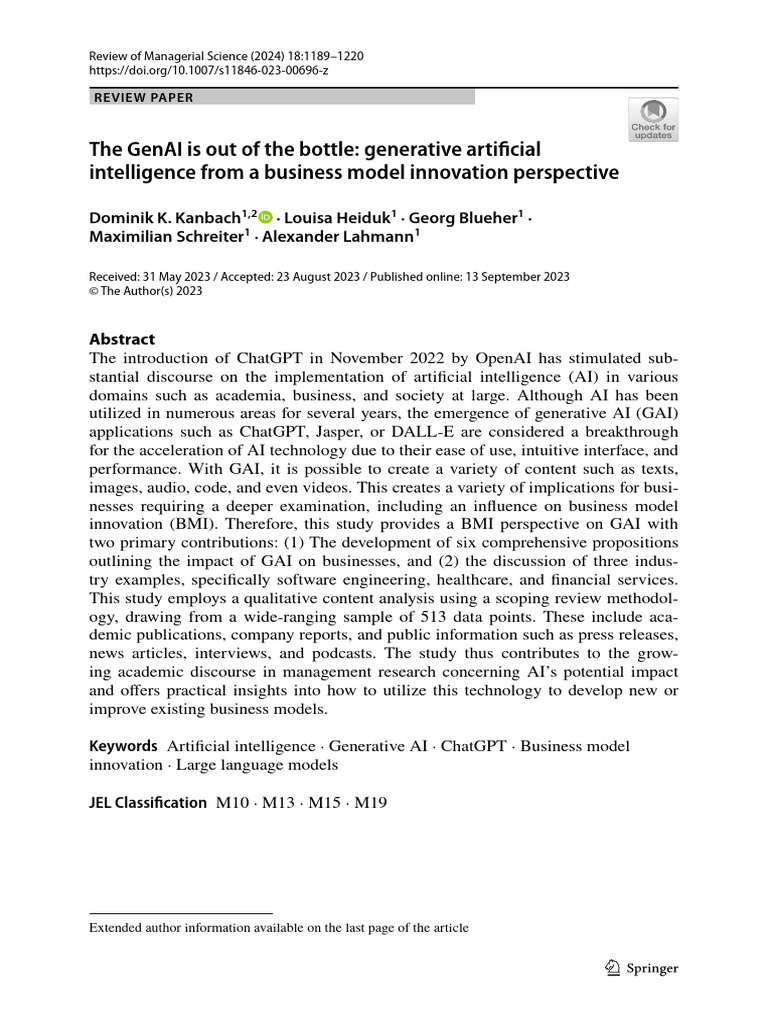 The Genai Is Out of The Bottle: Generative Artificial Intelligence From A Business Model ...