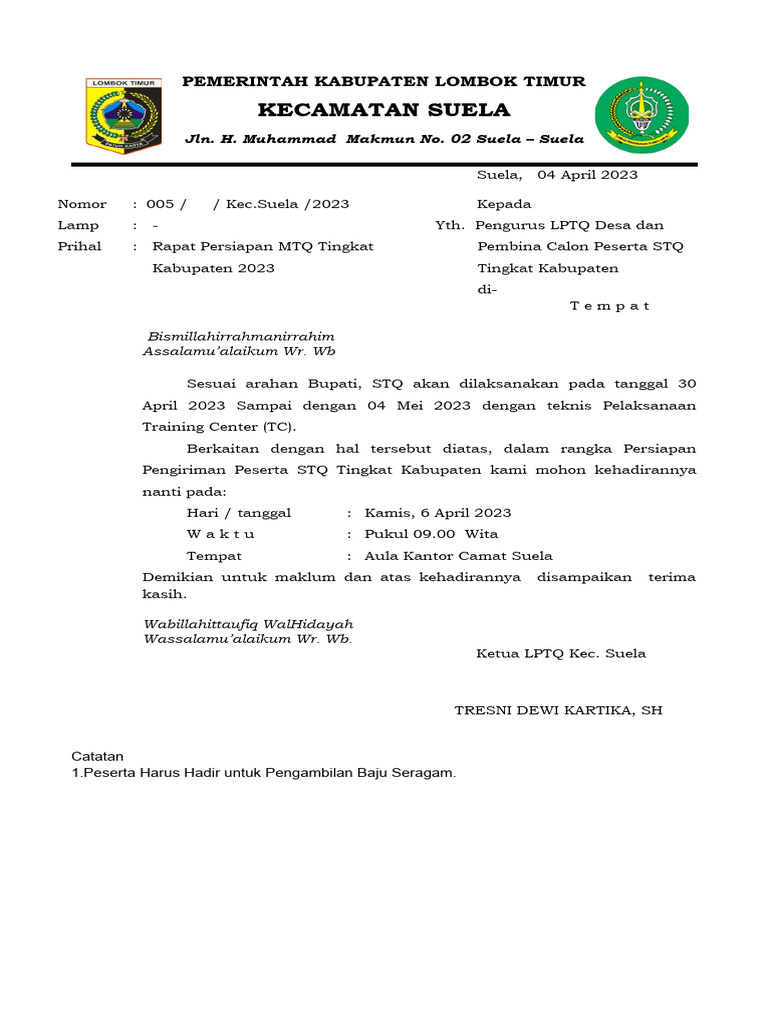 Undangan Rapat Persiapan MTQ | PDF