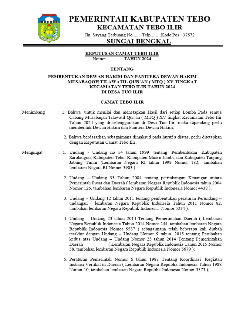 SK Dewan Hakim Dan Panitra MTQ 2023-1 | PDF