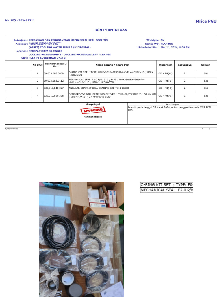 Tug 9 Bon Manual Part Pompa Cws Plta PB Soedirman Tahun 2024 | PDF