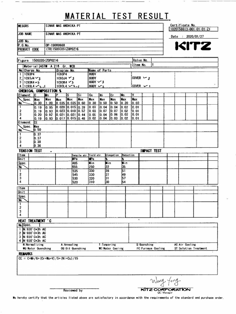 Material Test Result: Cheii! Cal Clll'Osi Tion I | PDF | Industrial ...