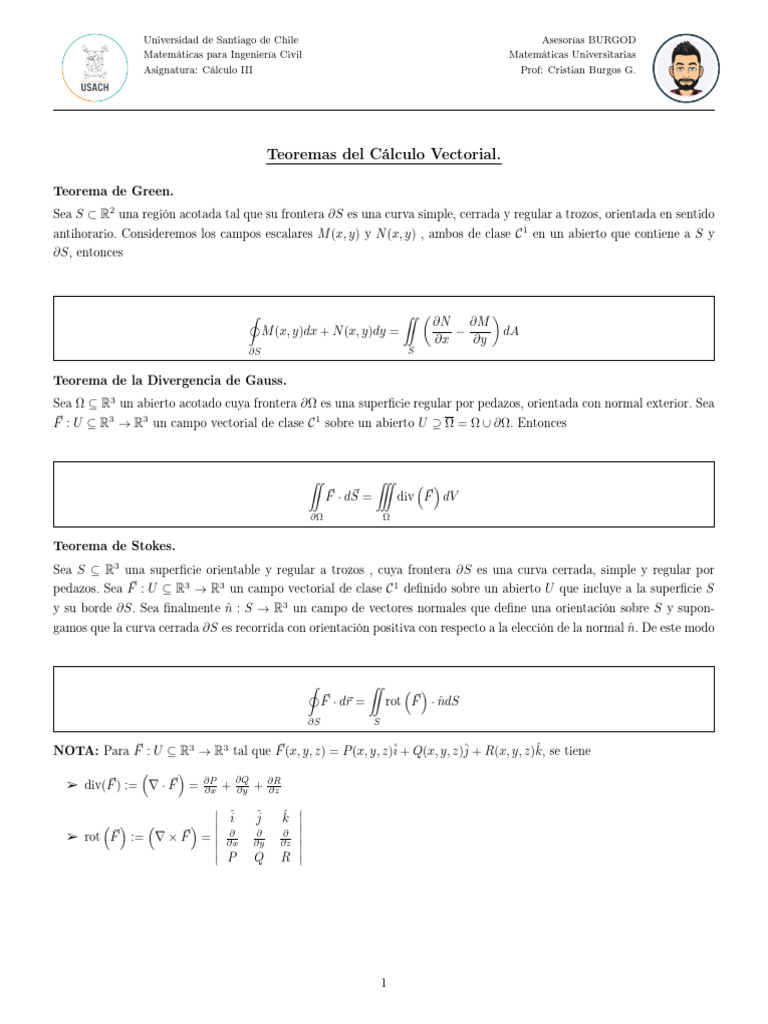 Tres Teoremas Del Cálculo Vectorial | PDF | Vector Euclidiano | Cálculo vectorial