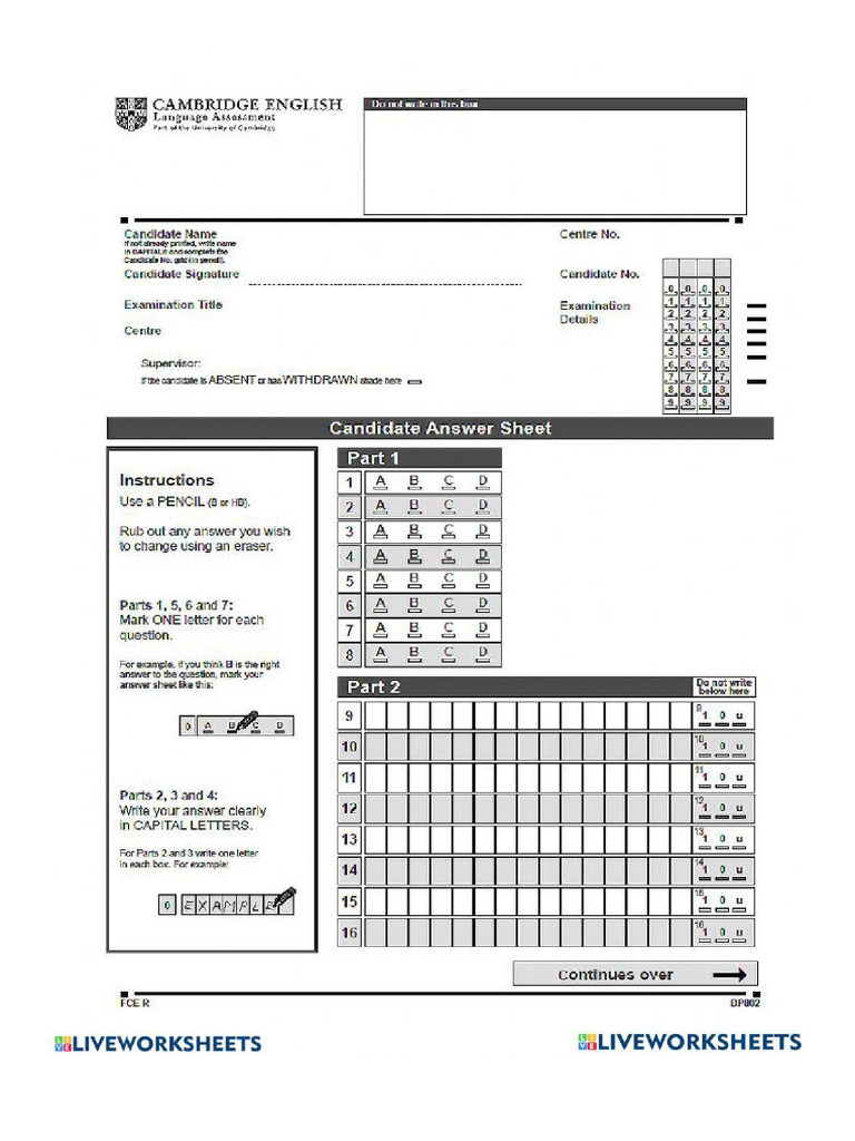 B2 First Reading Answer sheet | PDF
