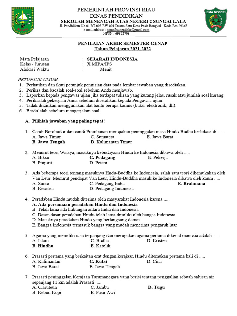 Soal Sindo Kelas X Semester Genap | PDF