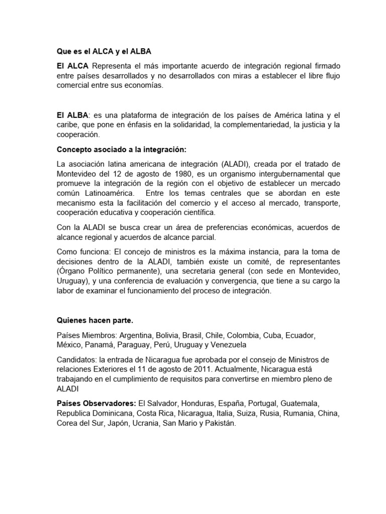 Que Es El ALCA y El ALBA | PDF | America latina